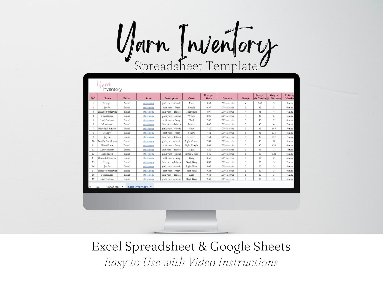 Yarn Inventory Tracker Excel Spreadsheet, Yarn Organizer Worksheet ...