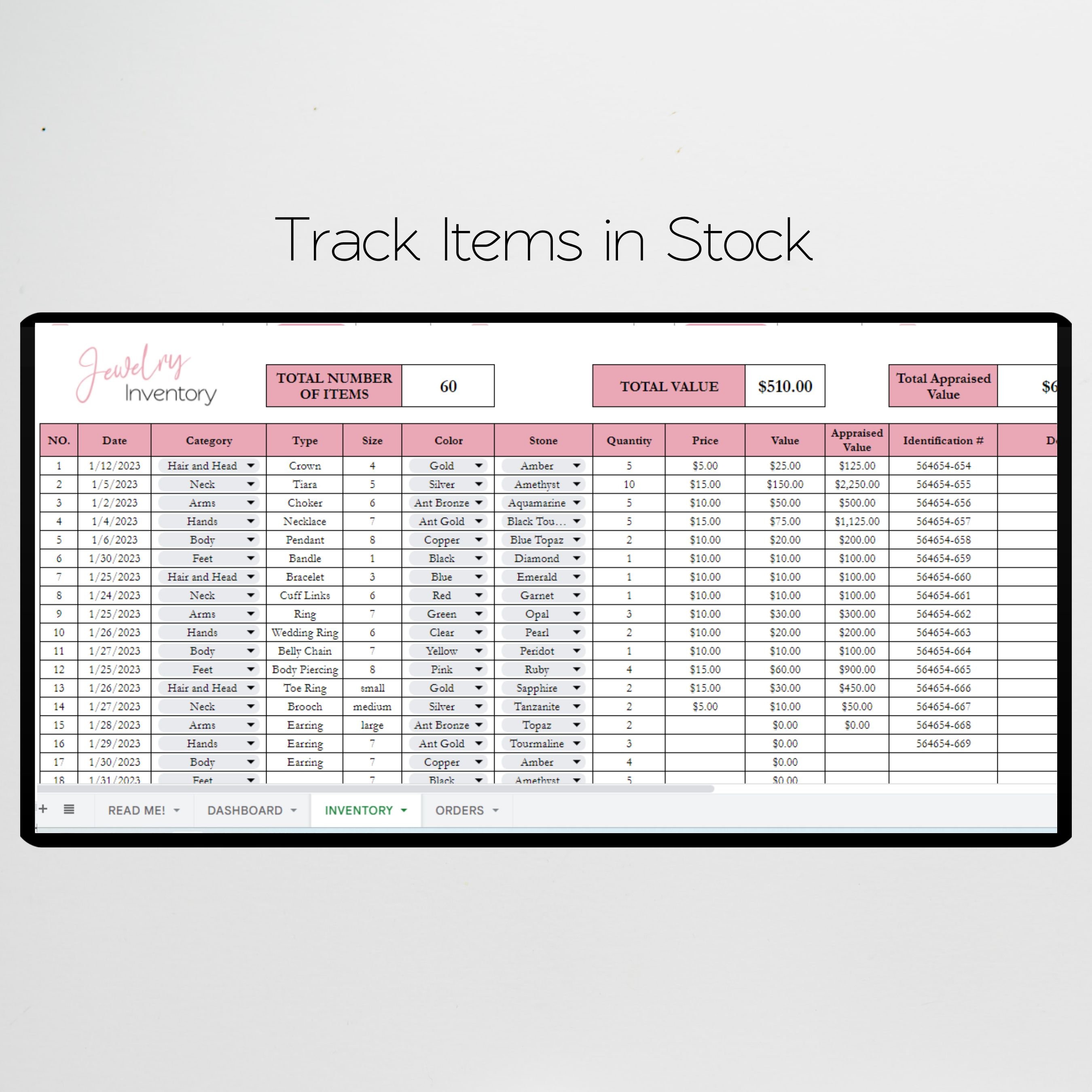 Jewelry Inventory Tracker, Jewelry Making Planner List Excel ...