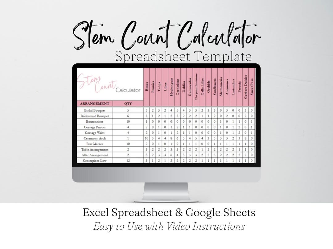 Stem Count Calculator Spreadsheet Template, Flower Business, Floral ...