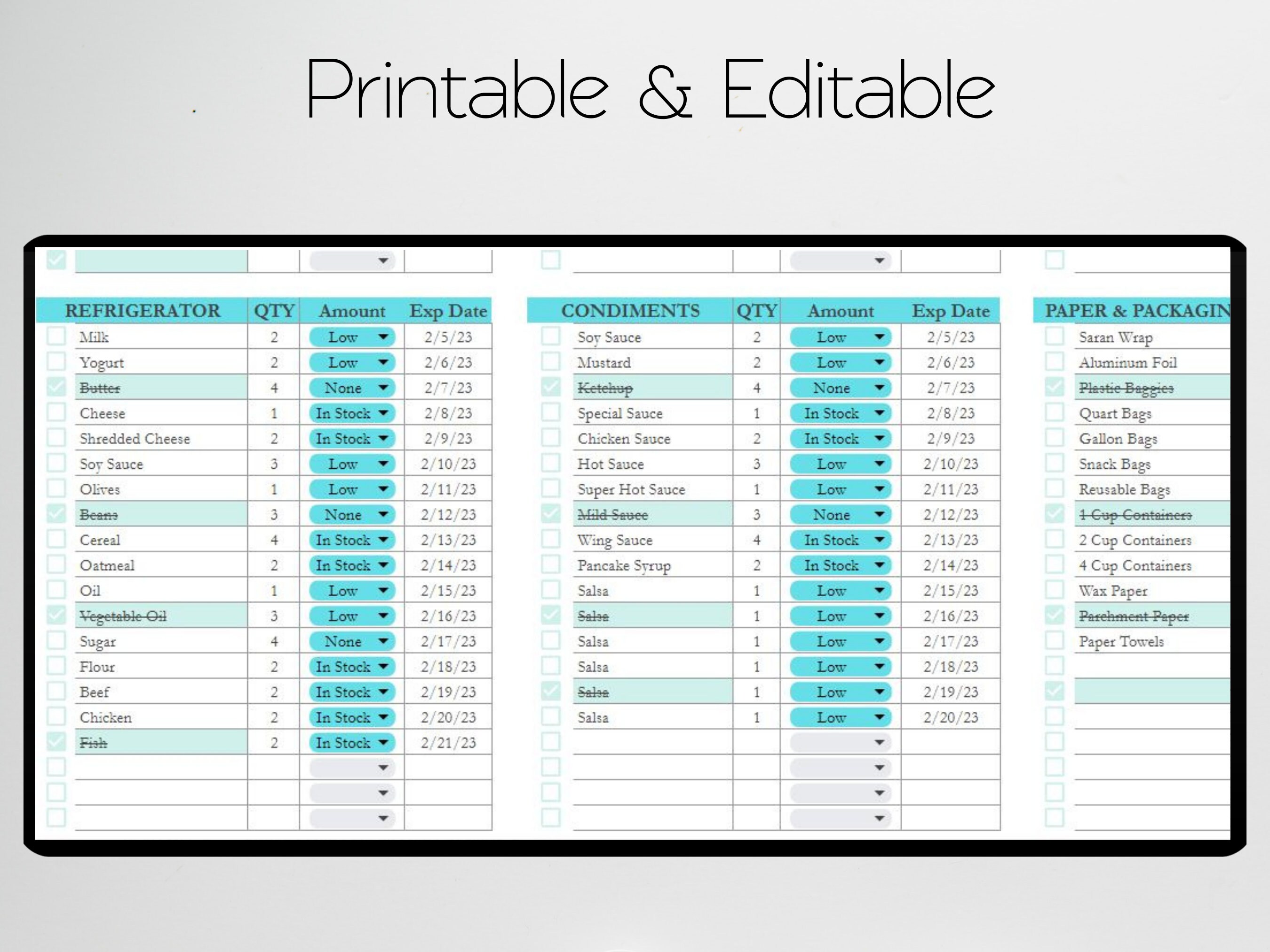Kitchen Inventory Checklist, Freezer Inventory Planner, Pantry ...