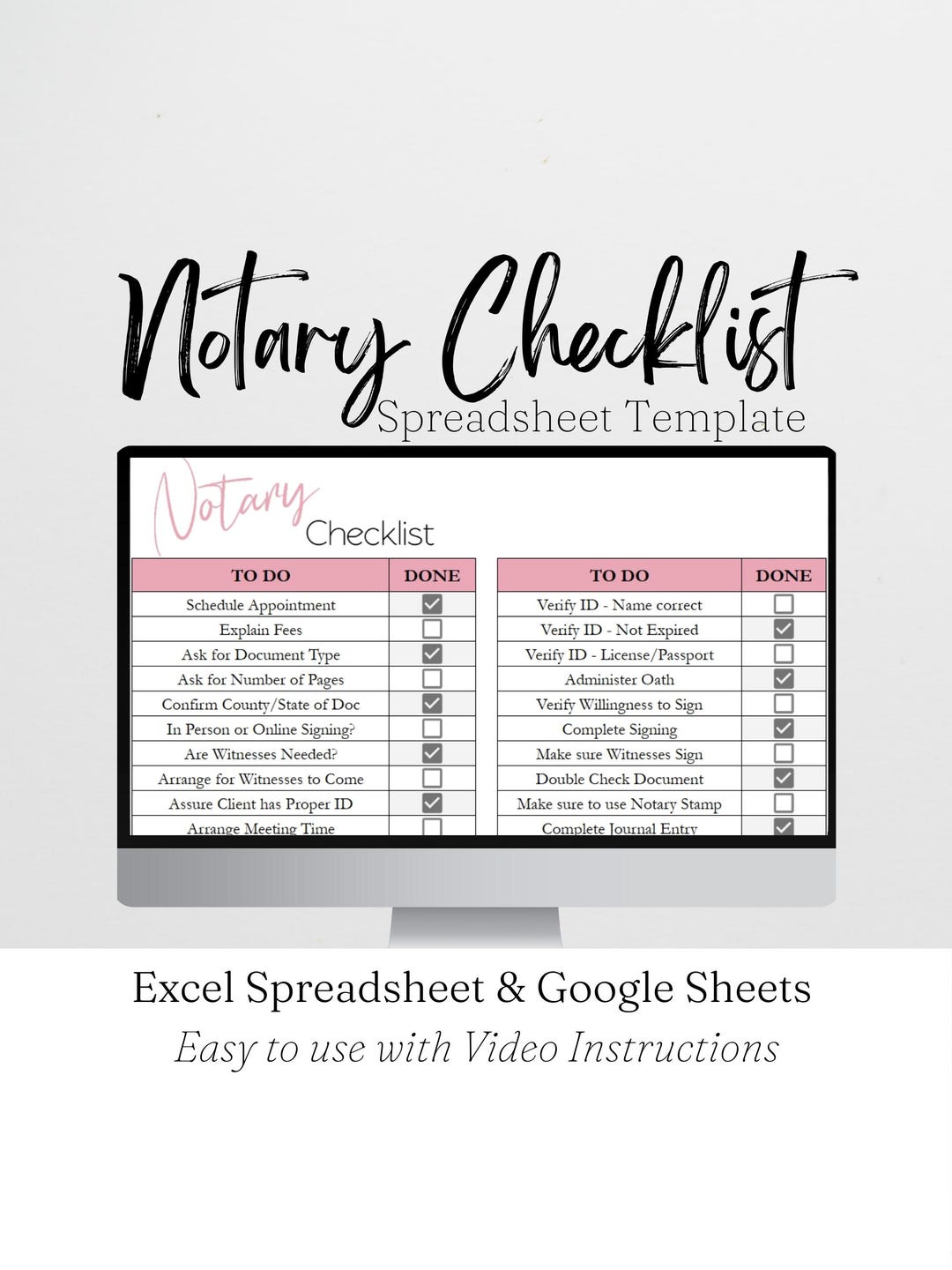 Notary Checklist Template, Notary Public, Notary Template, Notary ...