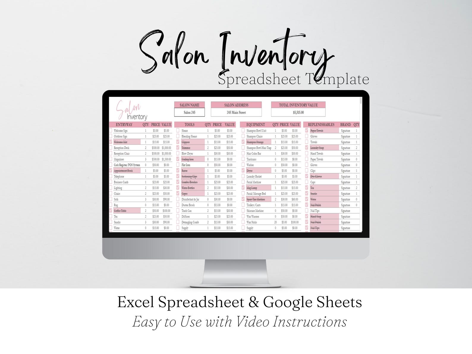 Salon Inventory Template, Salon Inventory Tracker Log, Beauty Salon ...