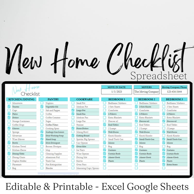 New Home Checklist Excel - Etsy UK