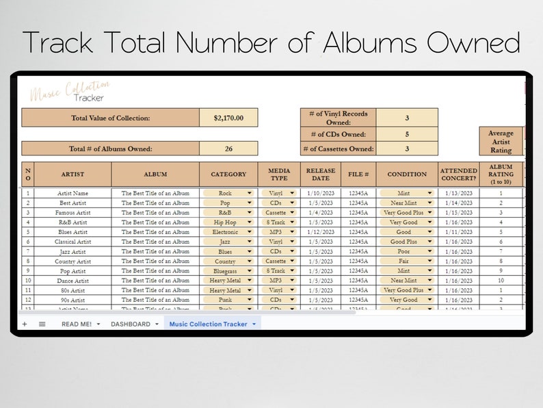 Music Collection Tracker Excel Spreadsheet Music Tracker - Etsy