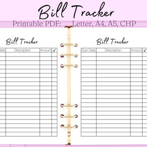 Bill Tracker Printable, Bill Tracker PDF, Bill Tracker Personal Size ...
