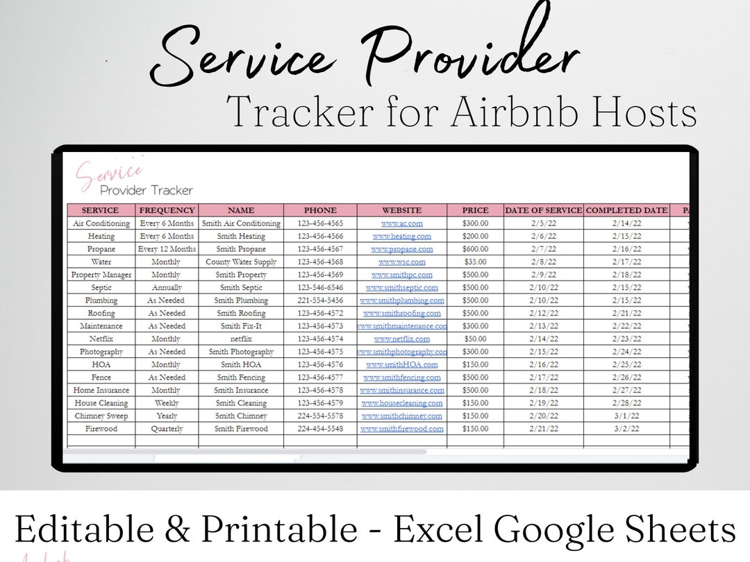 Vendor List, Service Provider Tracker for Rental Maintenance Schedule ...