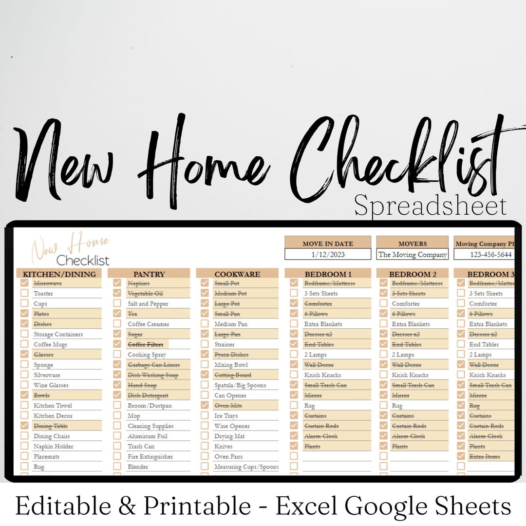 New Home Essentials Checklist, First New Home Checklist, Room by Room ...