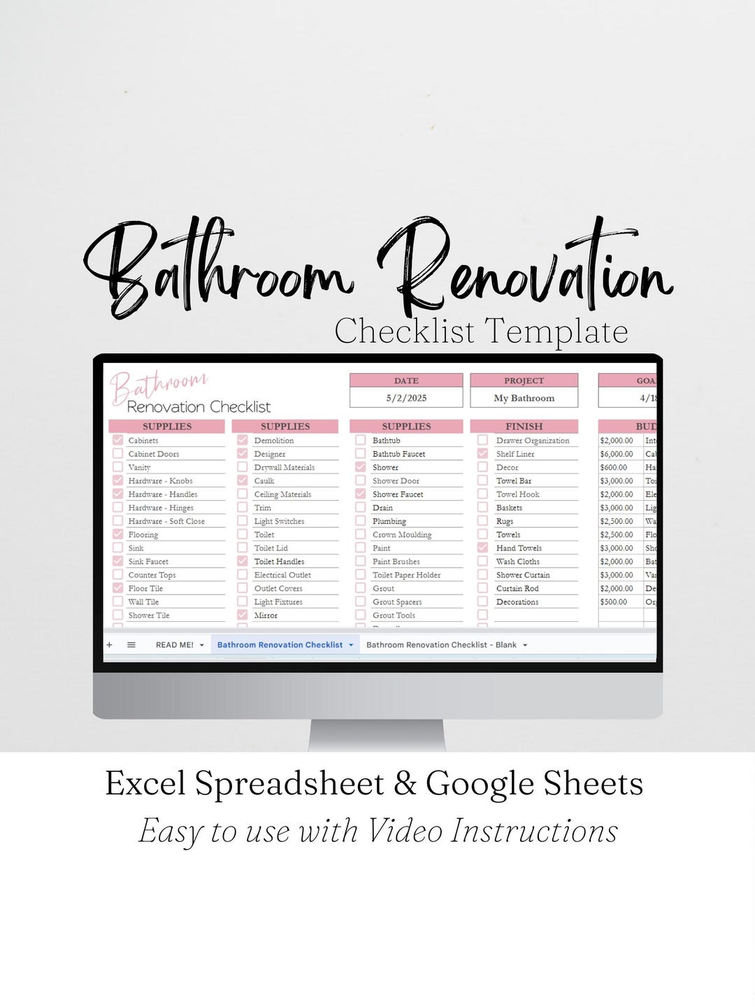 Bathroom Renovation Checklist Google Sheets, Bathroom Remodel Check ...