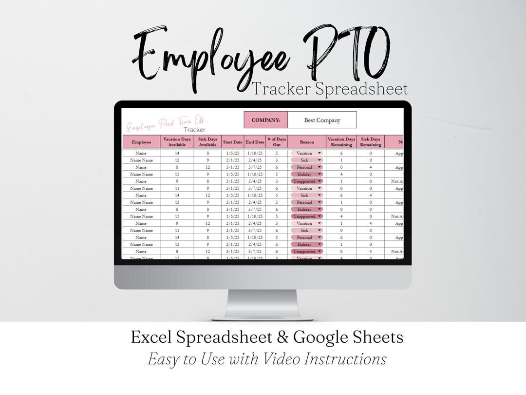 Employee PTO Tracker Template, Vacation Tracker, Leave Tracker, Time ...
