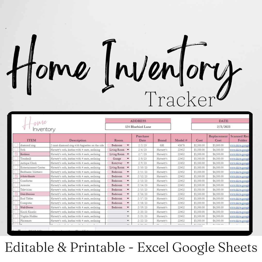 Home Inventory Template, Home Inventory Checklist, Home Inventory ...