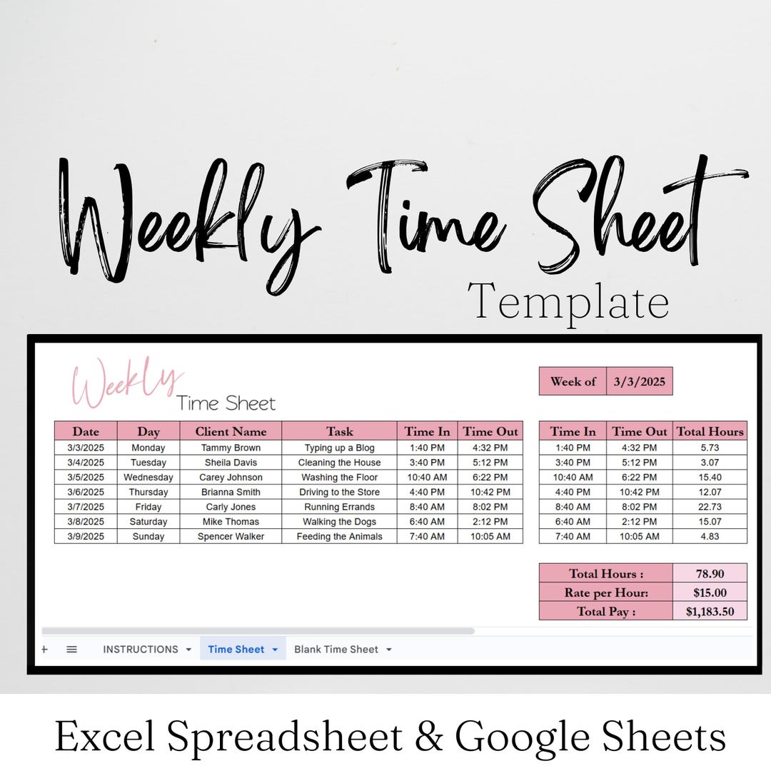 Weekly Time Sheet Google Sheets, Weekly Schedule Template Excel ...