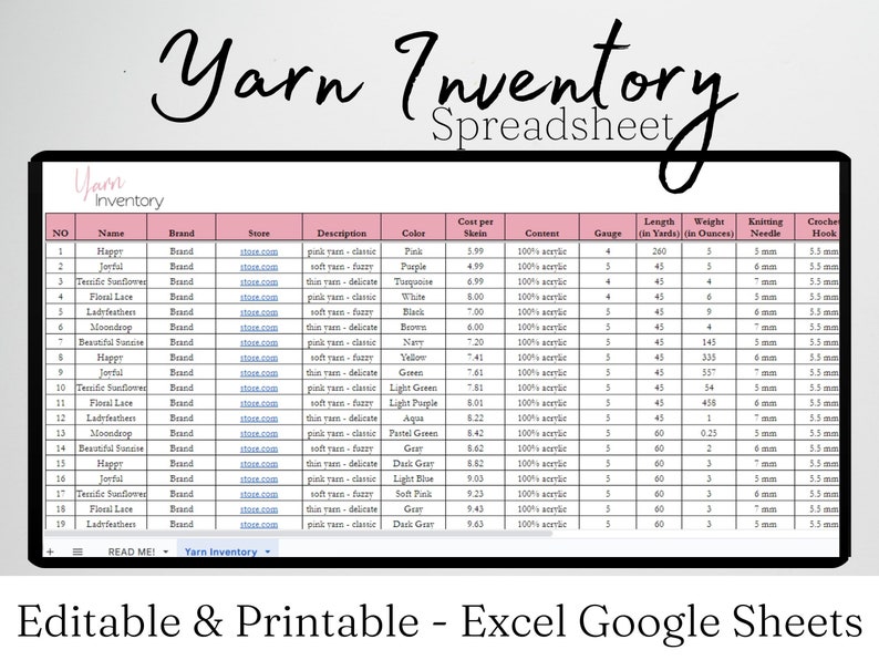 Yarn Inventory Tracker Excel Spreadsheet Yarn Organizer - Etsy
