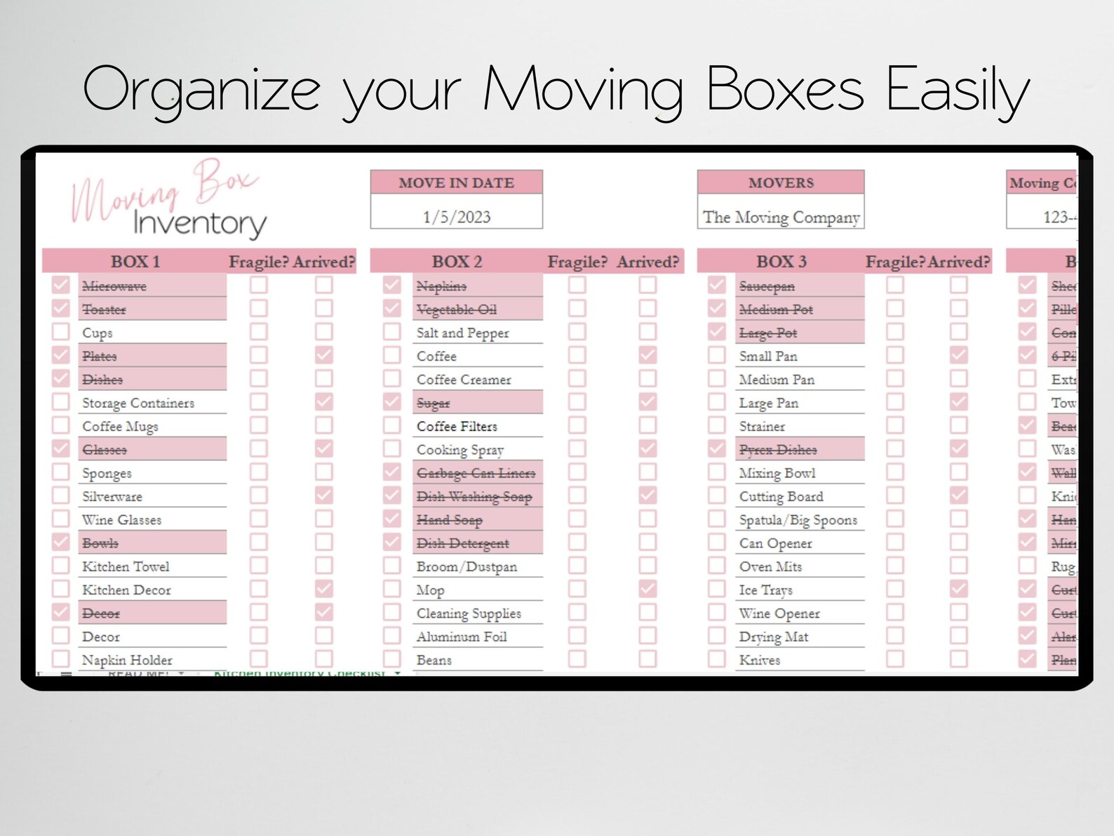 Moving Box Inventory Excel Spreadsheet Organized Moving Home - Etsy