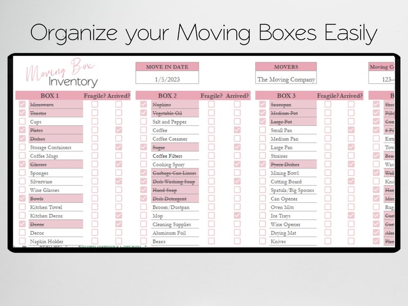 Moving Box Inventory Excel Spreadsheet, Organized Moving, Home ...