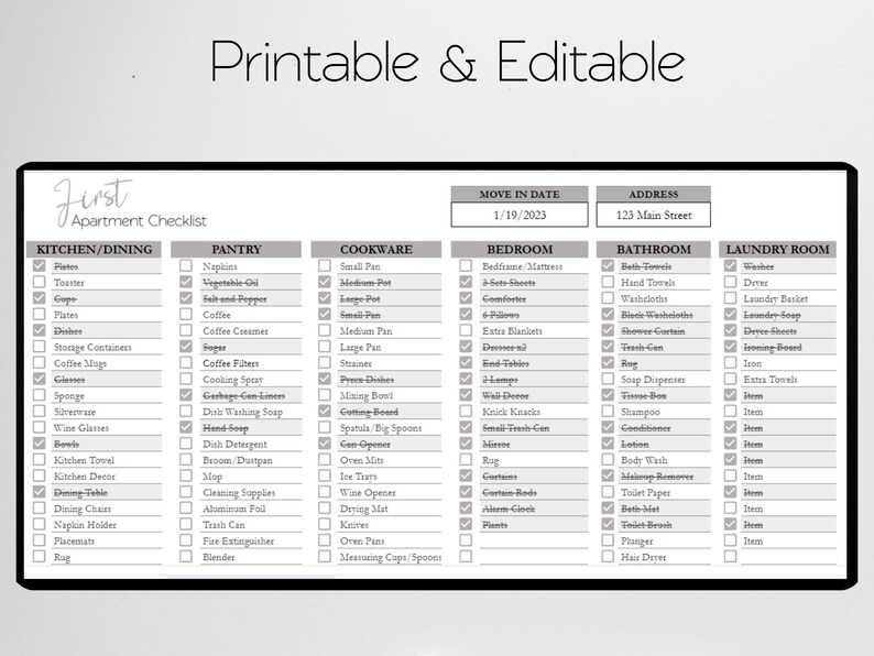 New Apartment Checklist Planner Template Excel Spreadsheet - Etsy