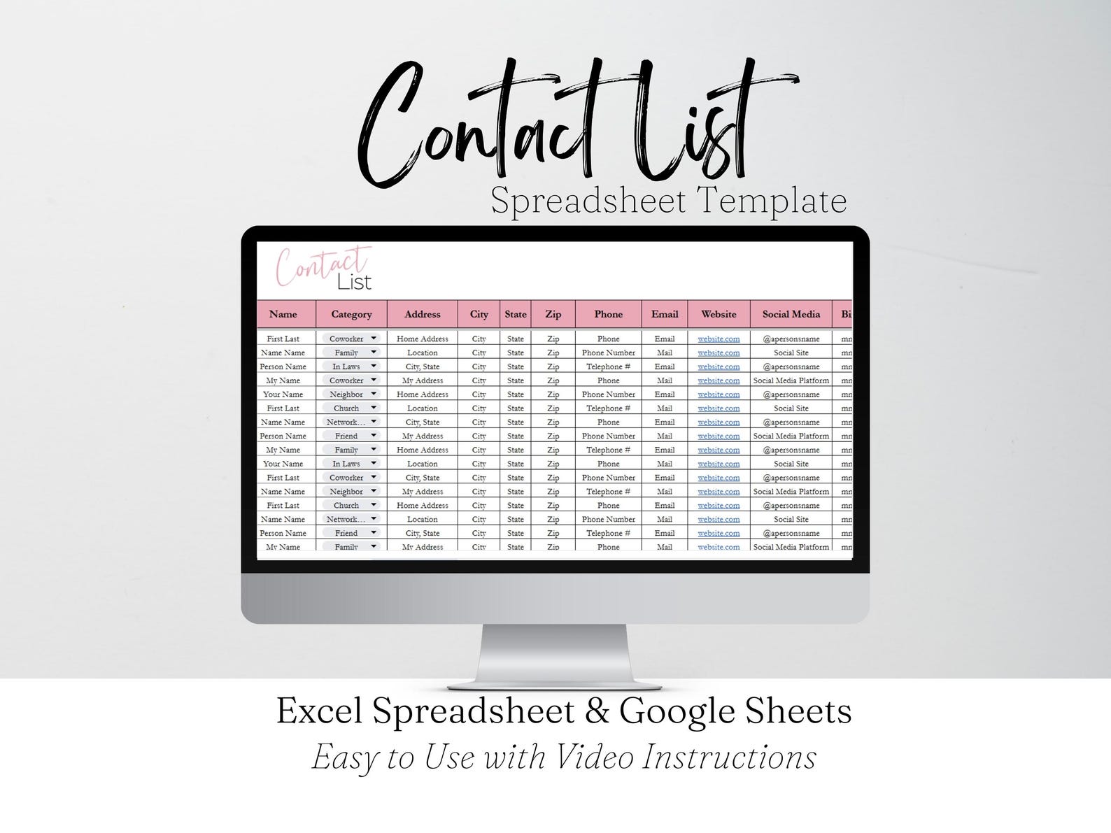Contact List Template Excel Spreadsheet, Contact List Google Sheet ...