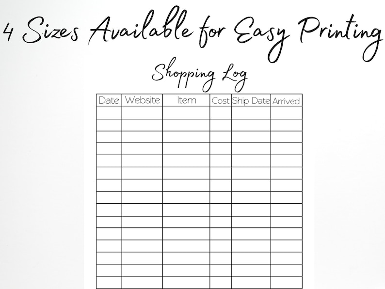 Shopping Log Purchase Tracker Purchase History Shopping - Etsy