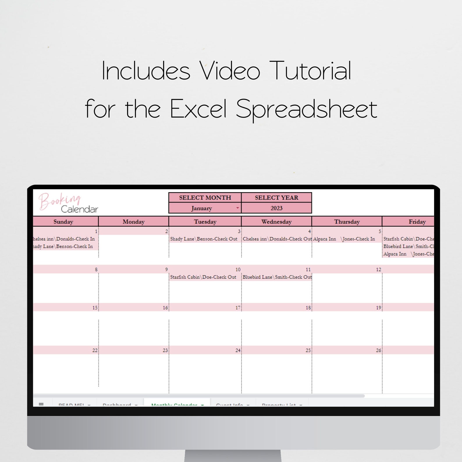 Booking Calendar for Short Term Rental Property Google Sheets, Vacation ...