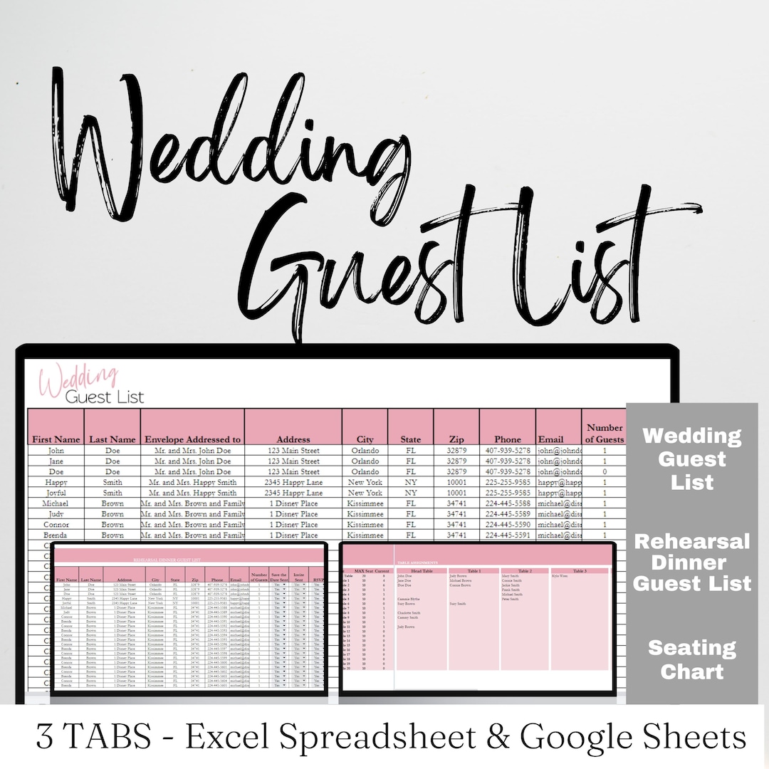 Wedding Guest List Template, Wedding Guest List Google Sheets, Wedding ...