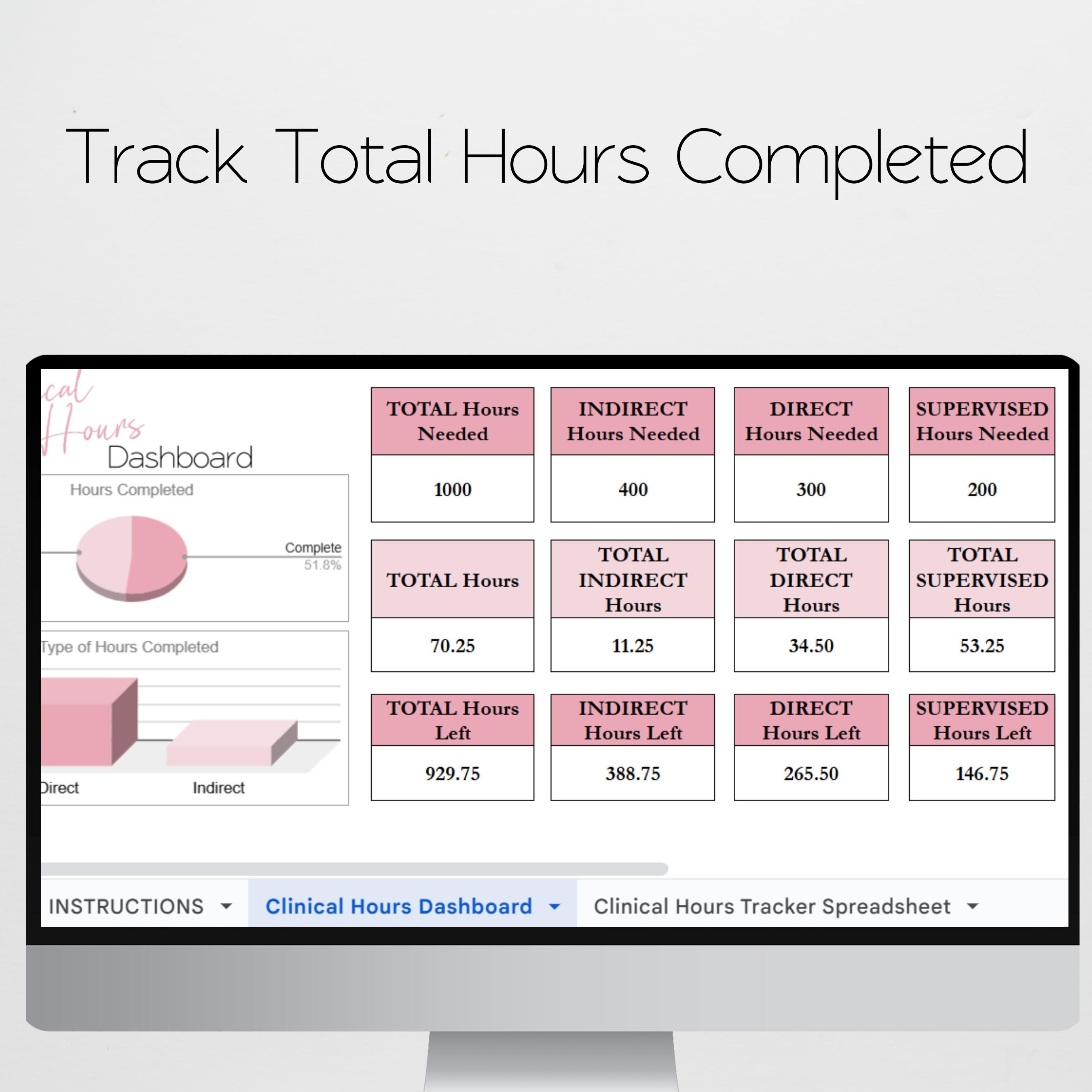 Clinical Hours Tracker Spreadsheet, Residency Hours Sheet, Supervision ...