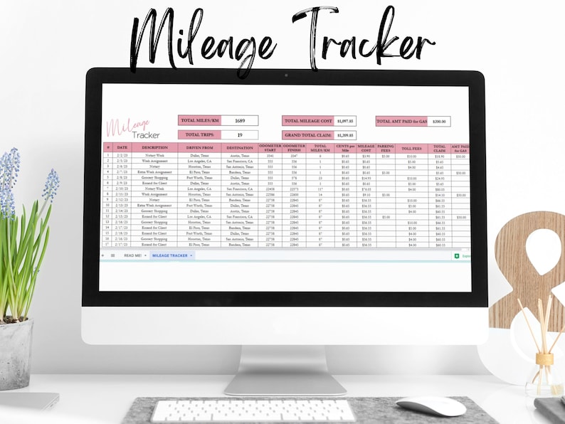 Mileage Log Template Excel Spreadsheet, Mileage Calculator, Mileage ...