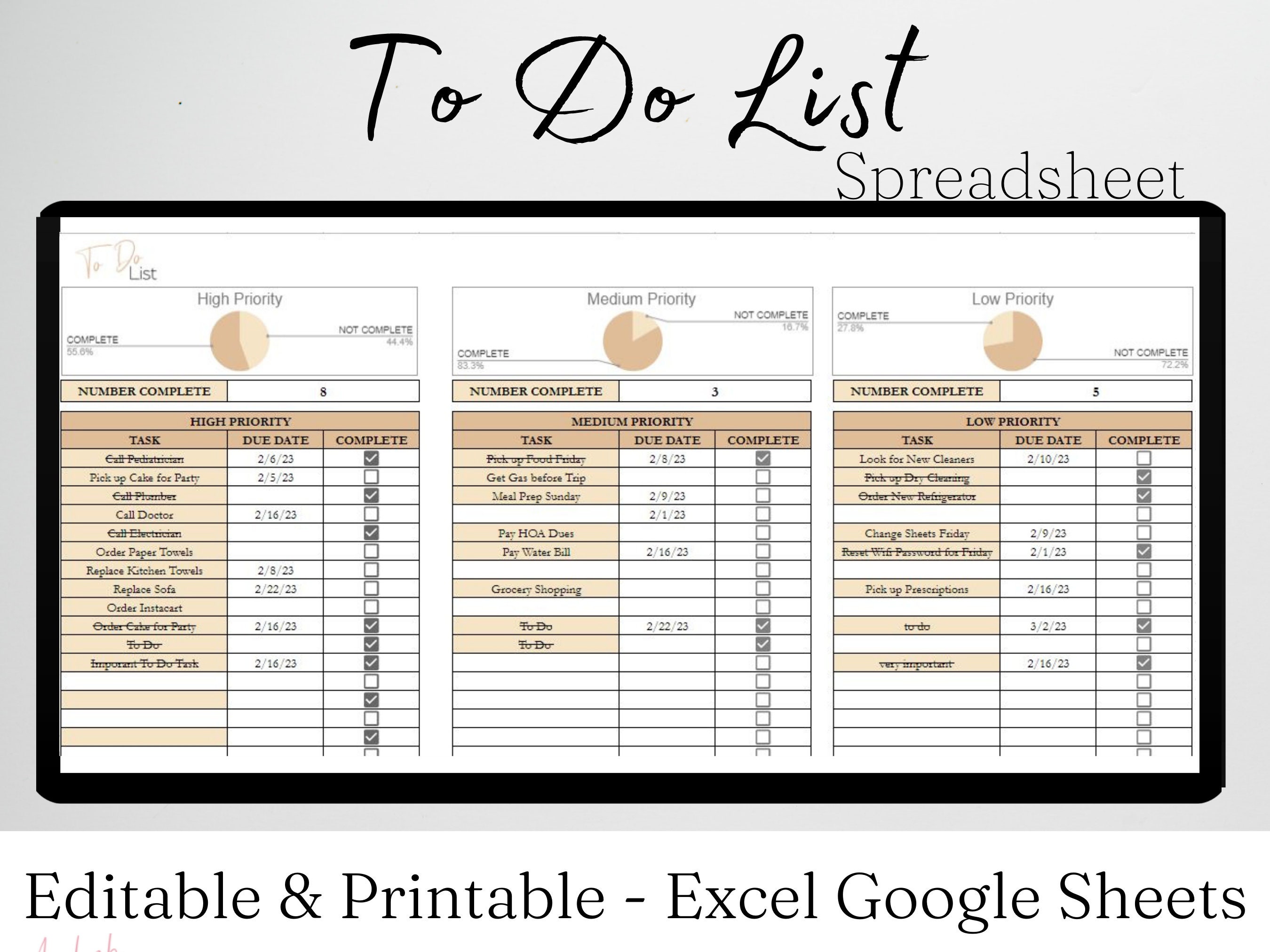 To Do List Google Sheets to Do List Spreadsheet to Do List - Etsy
