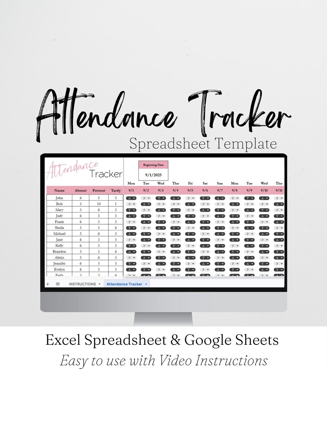 Attendance Sheet, Attendance Tracker for Google Sheets, Attendance ...