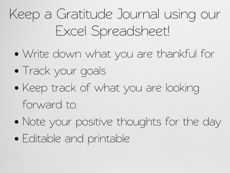 Gratitude Journal Template Excel Spreadsheet, Mindfulness Journal, Love ...