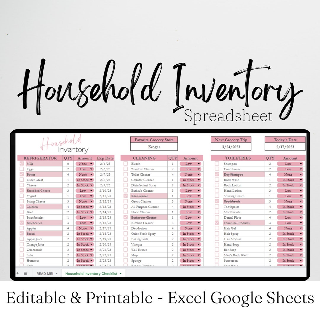 Household Inventory Checklist, Home Inventory Tracker Template, Food ...