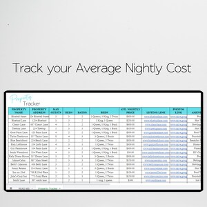 Property List Tracker for Short Term Rental Property Management, Rental ...