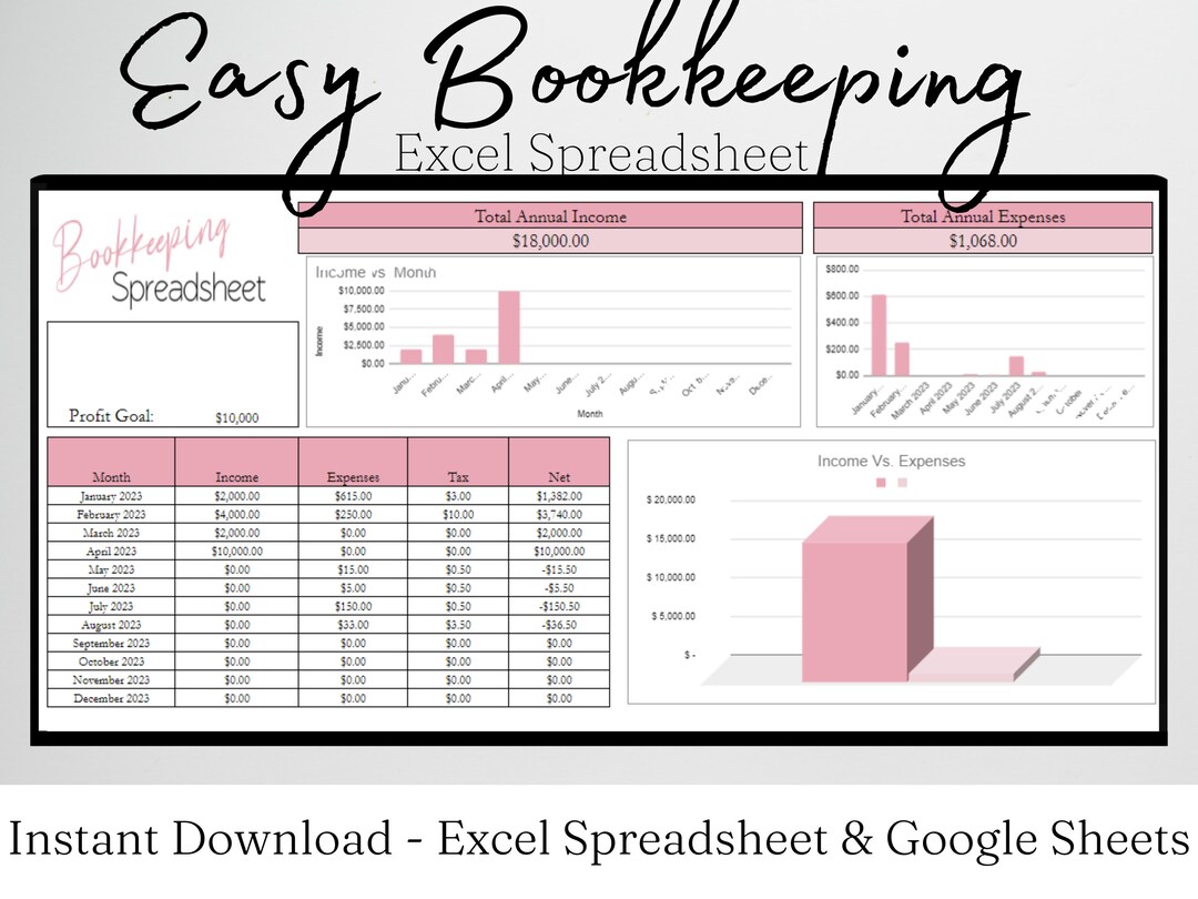 Easy Bookkeeping Spreadsheet, Bookkeeping Template, Bookkeeping Small ...