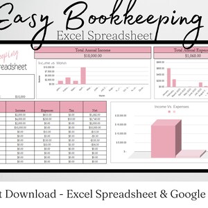Easy Bookkeeping Spreadsheet, Bookkeeping Template, Bookkeeping Small ...