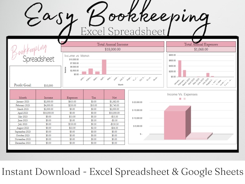 Easy Bookkeeping Spreadsheet, Bookkeeping Template, Bookkeeping Small ...