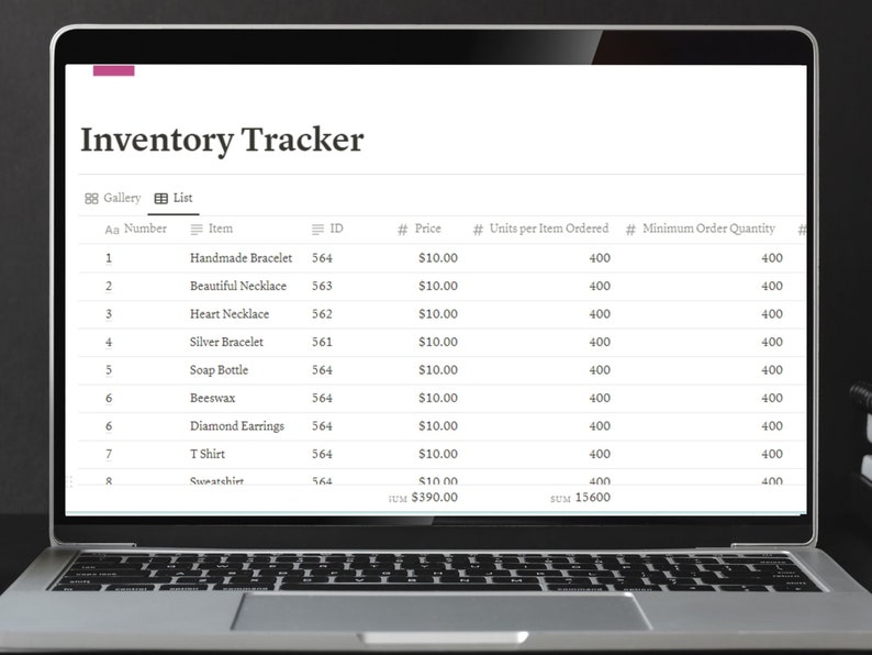 Inventory Tracker Notion Inventory List Notion Template Etsy