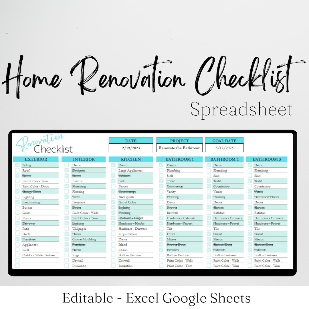 Home Remodel Checklist, Kitchen Renovation, Bathroom Renovation ...