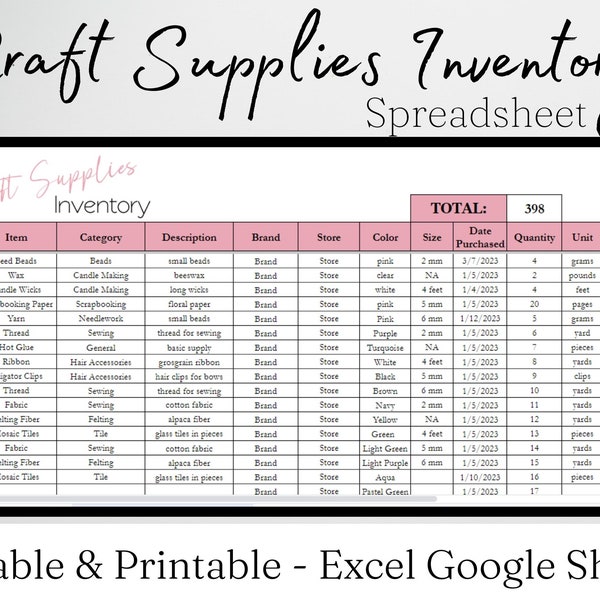 Crafting Inventory Spreadsheet - Etsy UK