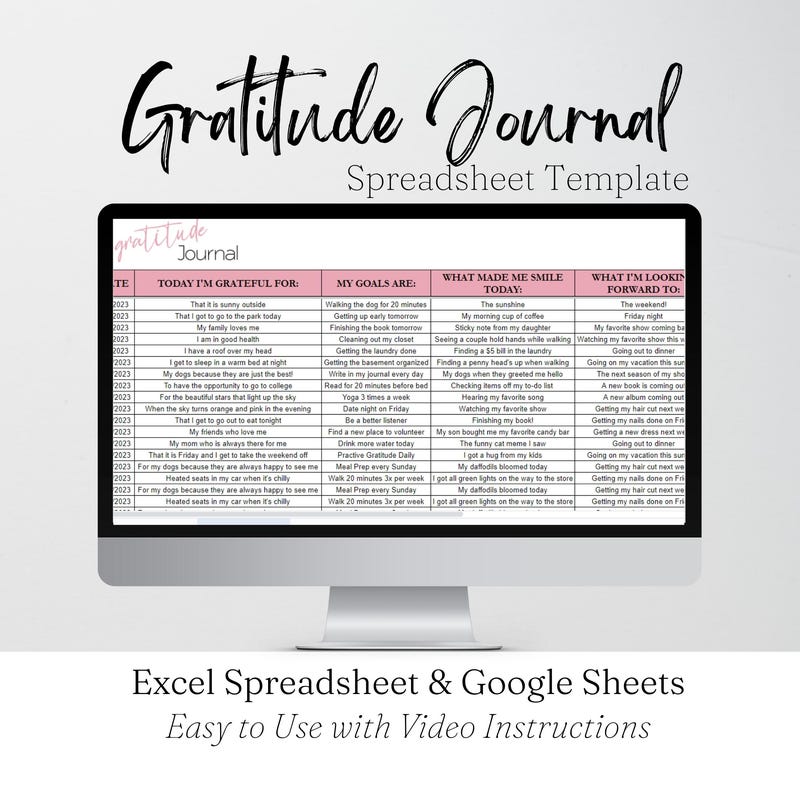 Gratitude Tracker Excel - Etsy