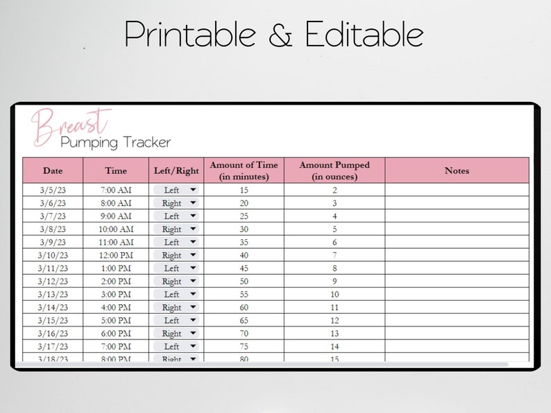 Breast Pumping Tracker Google Sheets, Breastfeeding Planning Milk ...