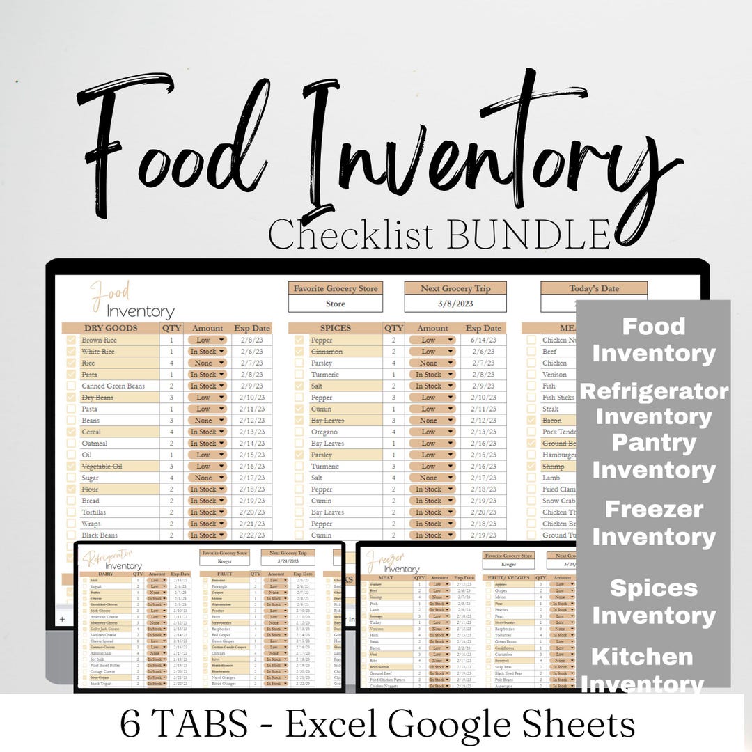 Food Tracker Spreadsheet Bundle List, Food Inventory Template ...