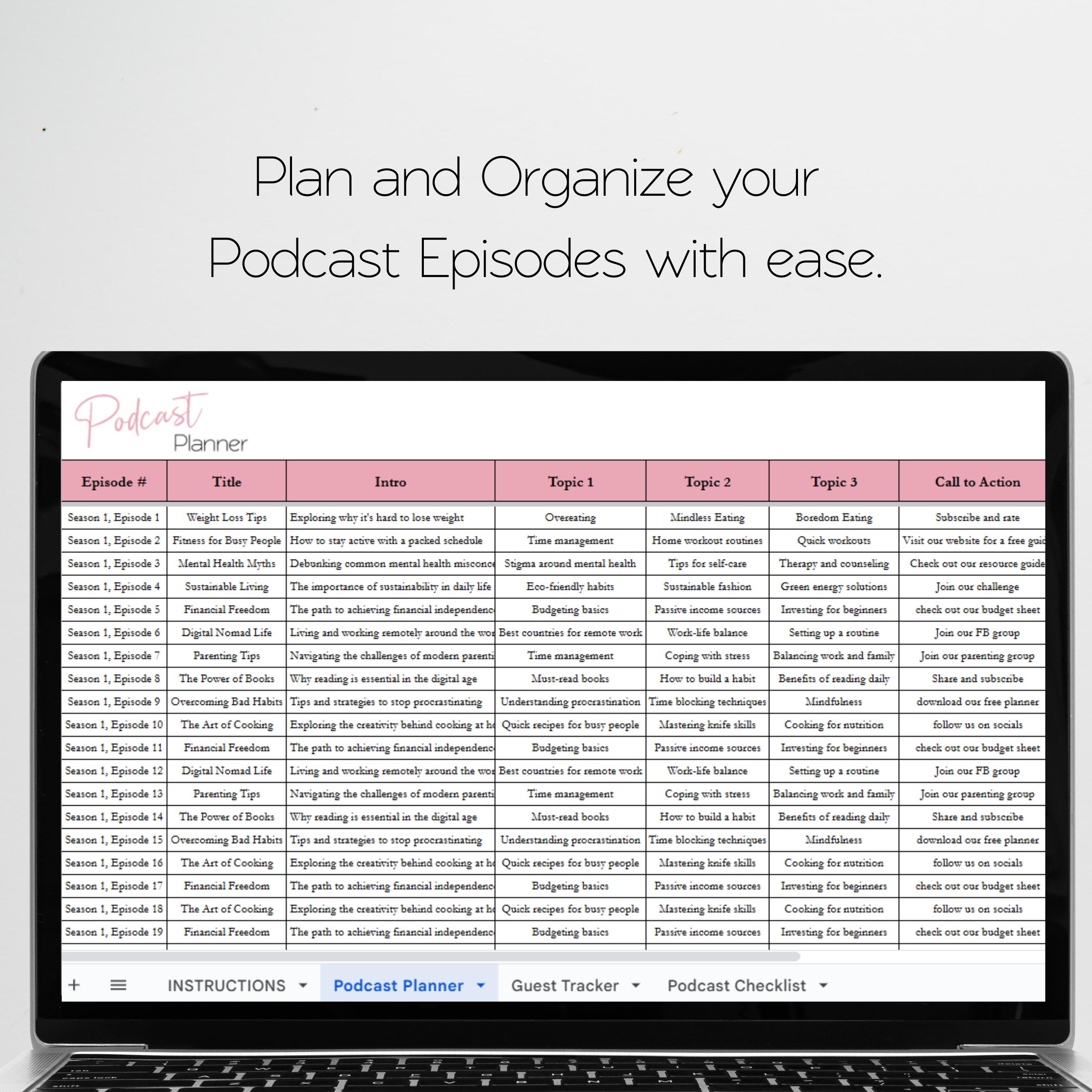 Podcast Planner Spreadsheet Template Google Sheets, Podcast Checklist ...