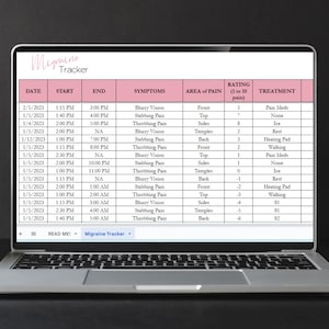Migraine Tracker Excel Spreadsheet, Chronic Migraine Log Template ...