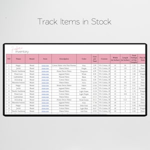 Fabric Inventory Tracker Excel Spreadsheet, Sewing Organizer, Fabric ...