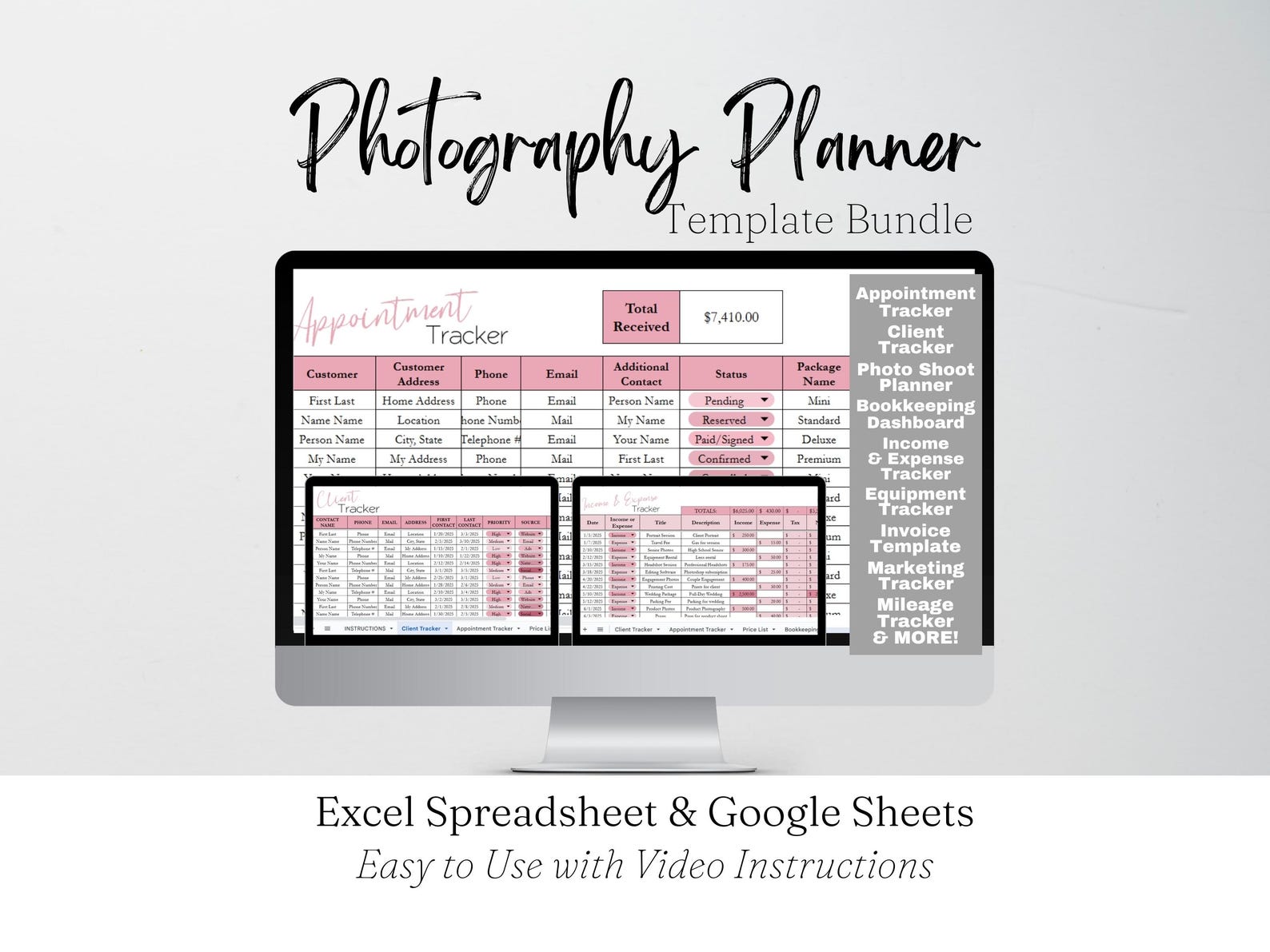 Photography Business Planner Bundle Spreadsheet Template, Photographer ...