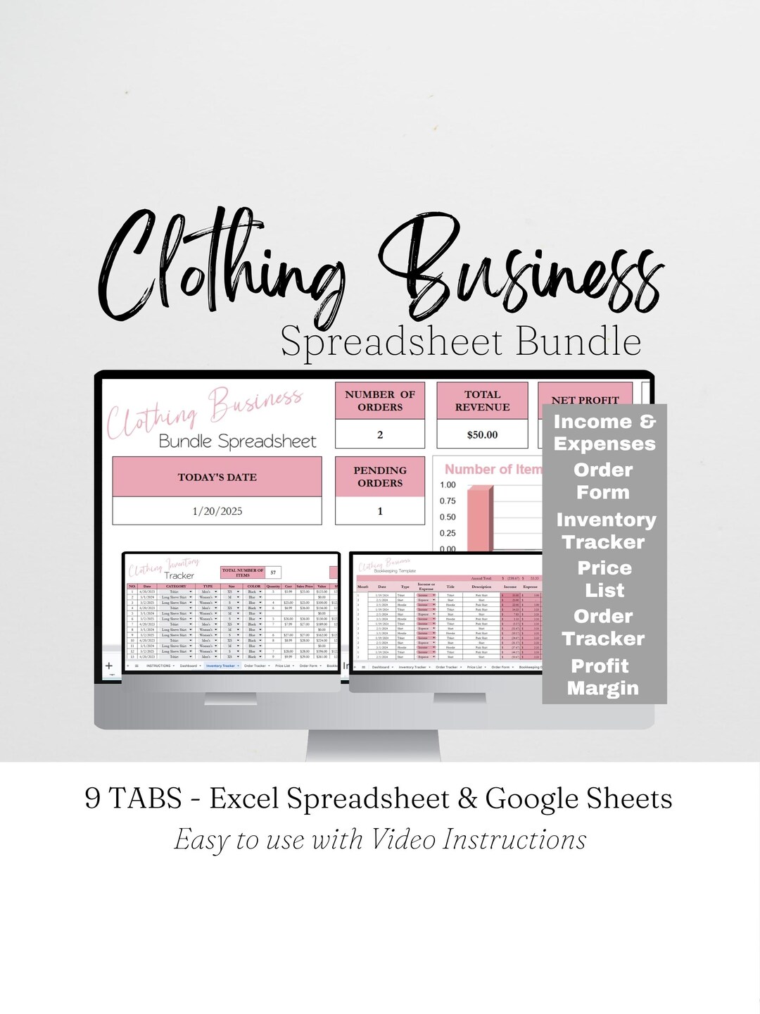 Clothing Business Spreadsheet Bundle Google Sheets, Clothing Inventory ...