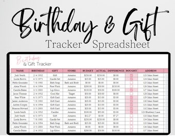 Birthday Tracker Template Excel Spreadsheet, Birthday Gift Tracker ...