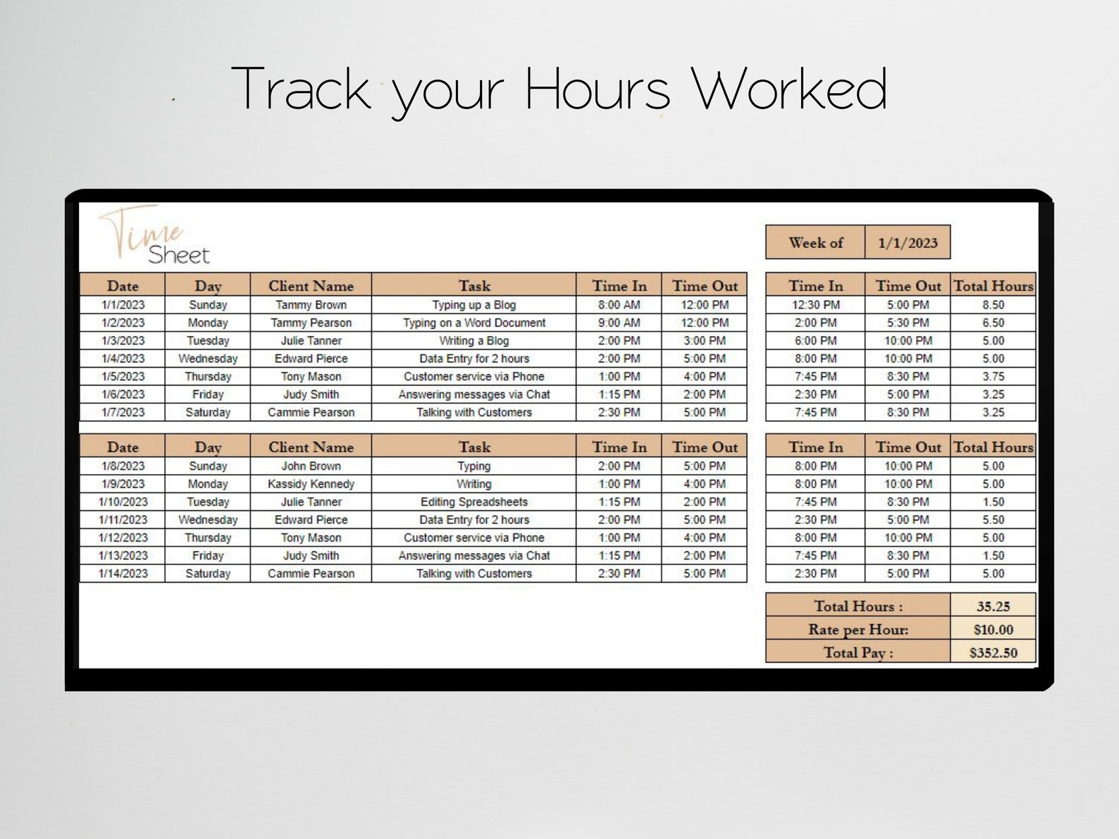 Weekly Time Sheet Employee Time Tracker Clock in and Out - Etsy