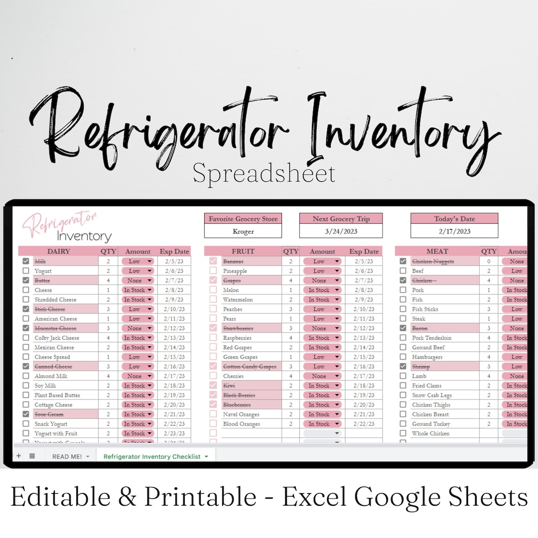 Refrigerator Inventory Template, Refrigerator Checklist, Refrigerator ...