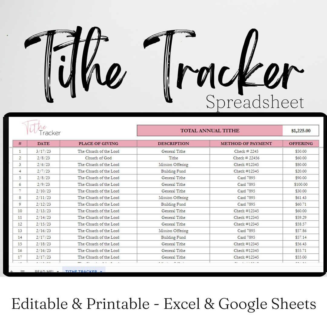 Tithe Tracker Excel Spreadsheet, Tithes and Offerings Tracking, Church ...