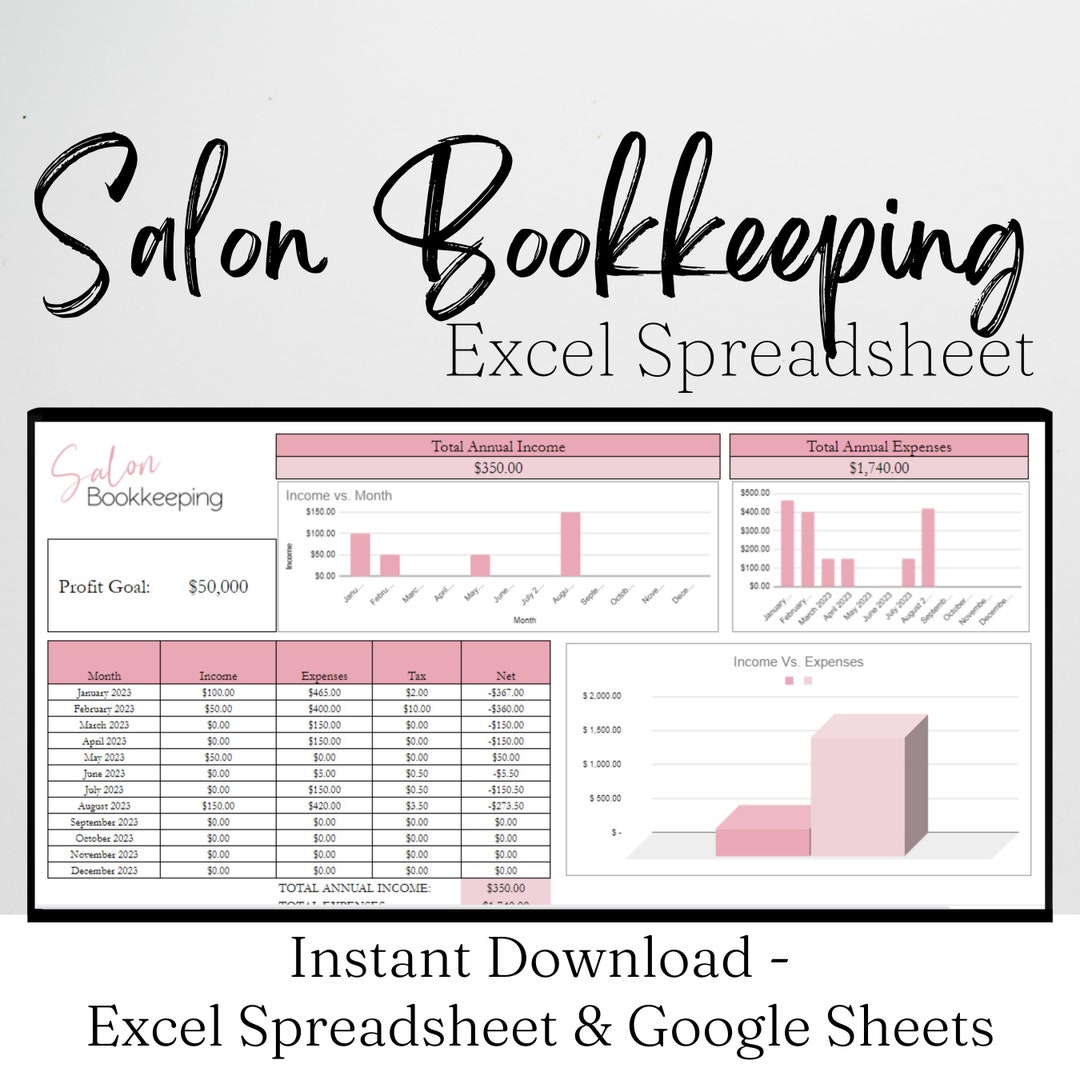 Salon Bookkeeping Template, Hair Salon Income and Expenses Tracker Log ...