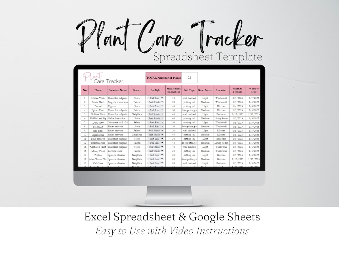 Plant Care Tracker Excel Spreadsheet, Houseplants Care, House Plant ...